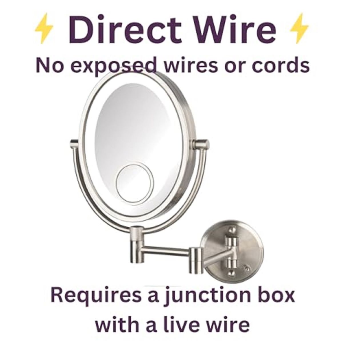 Wall Mount Lighted Mirror 10X-1X-15X Direct Wire HL9515NLD – Jerdon Style